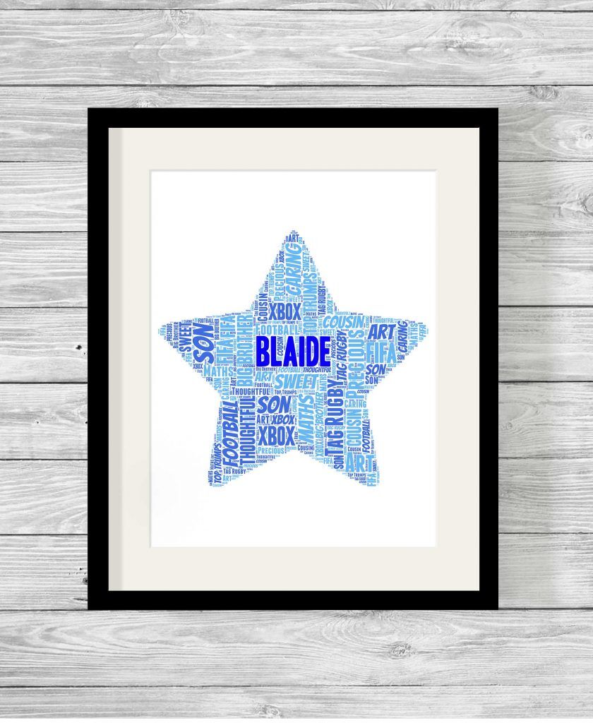Bespoke Personalised Star Word Art Print - Show It With Words