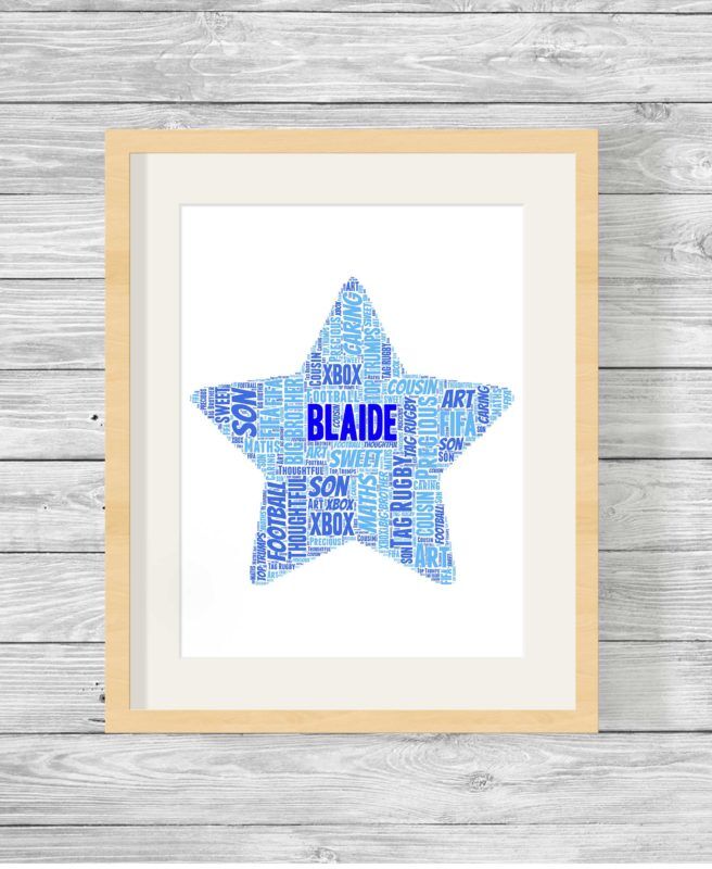 Bespoke Personalised Star Word Art Print - Show It With Words
