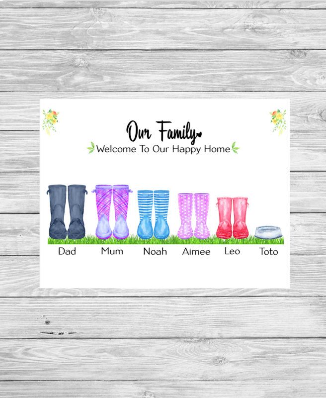 Personalised Welly Boots Family Picture Print - Show It With Words